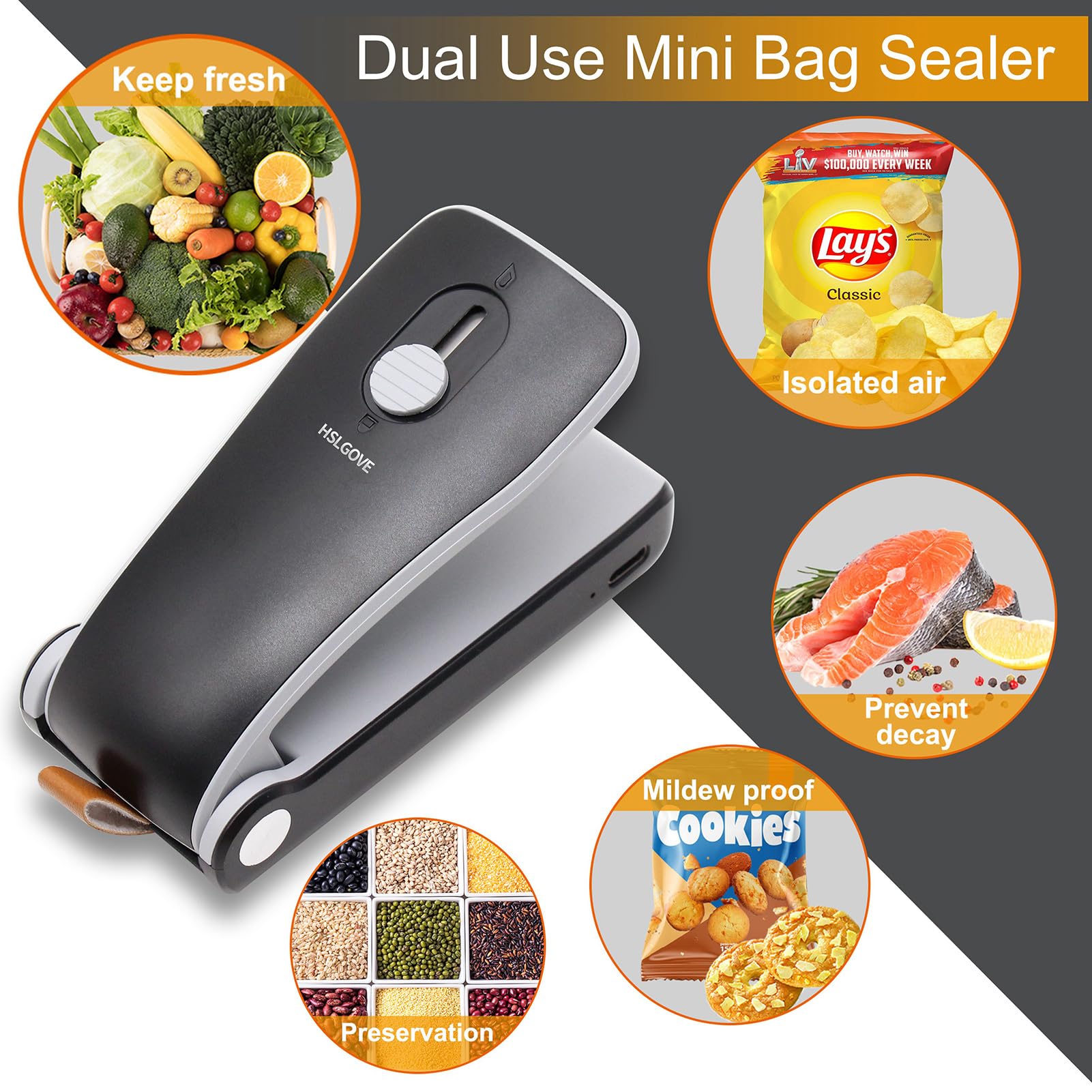 Mini Bag Sealer, USB Rechargeable Portable Bag Sealer Heat Seal with Cutter Heat Chip Bag Sealer