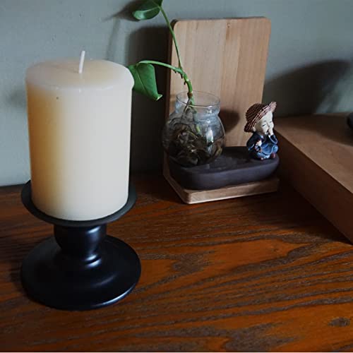 Young&L 2 Pcs Matte Black Candle Holders,Metal Decorative Candle Holders Ideal for Pillar Candles,Bedroom Living Room Fireplace,Wedding Decor, Home Decor Gifts Retro Candleholder