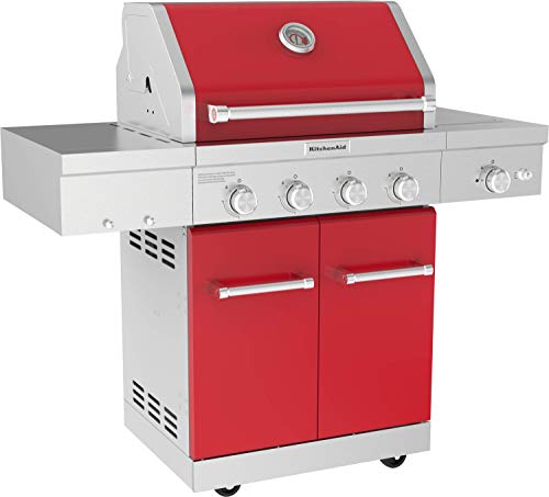KitchenAid 4-Burner 55,000 BTU Stainless Steel Propane Gas Grill with Searing Side Burner, Red
