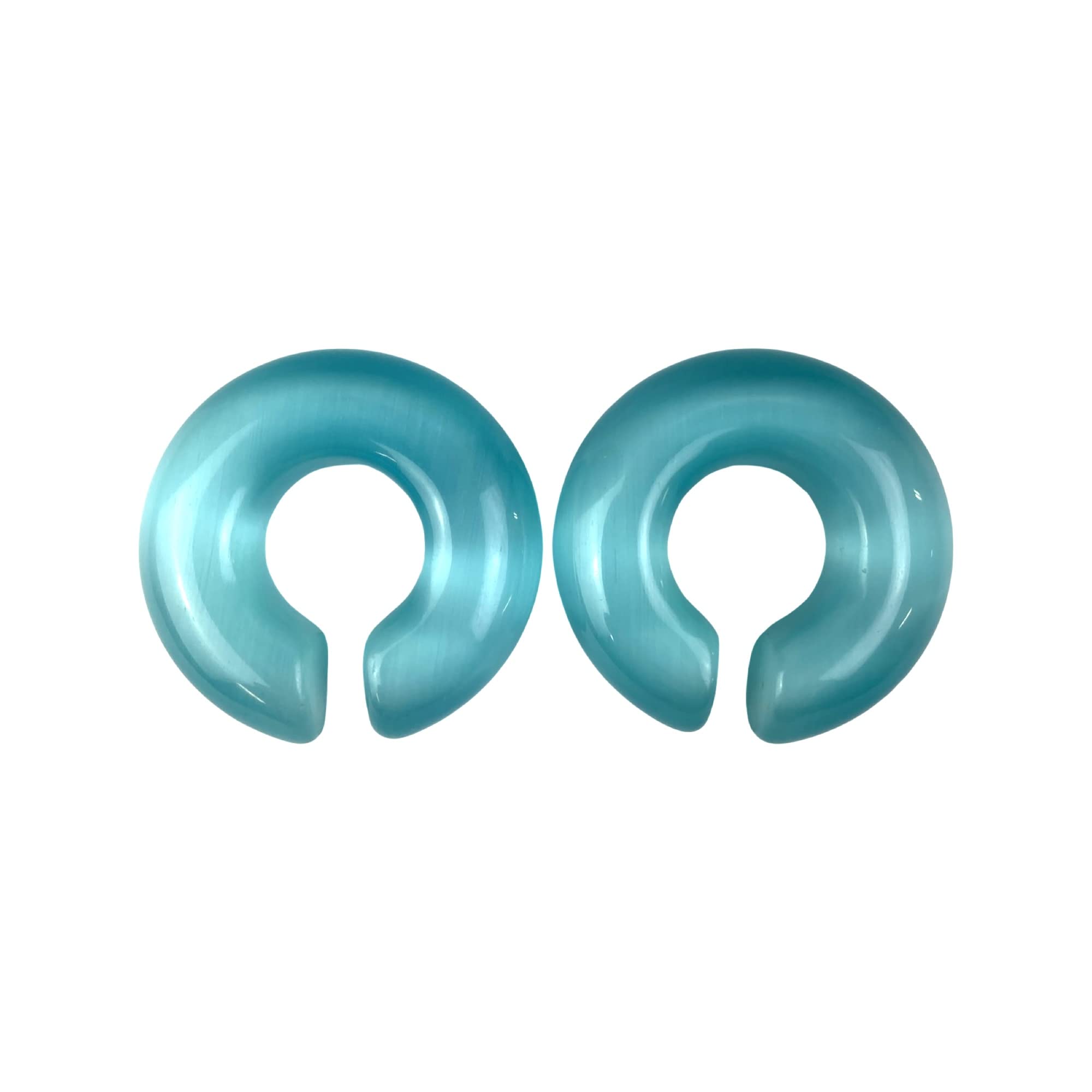 Pair of Aqua Cat Eye Stone Hoop Ear Weights (STN-679) (2g (6mm))