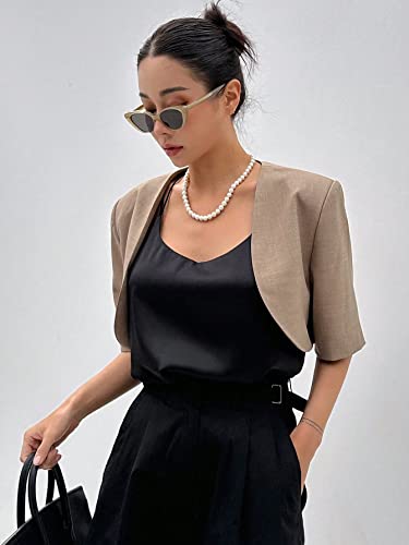Verdusa Women's Open Front Half Sleeve Crop Blazer Short Jacket Bolero Mocha Brown S