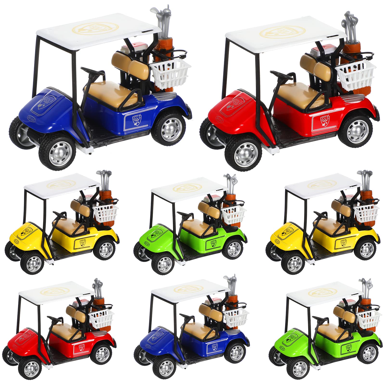 Mini Golf Cart Model Toy Metal Pull Back Action Cart 1:36 Scale Golfcart Pullback Vehicle for Boys Girls Toys Dollhouse Cake Toppers Decor, 3.9 Inch (4 Pcs)
