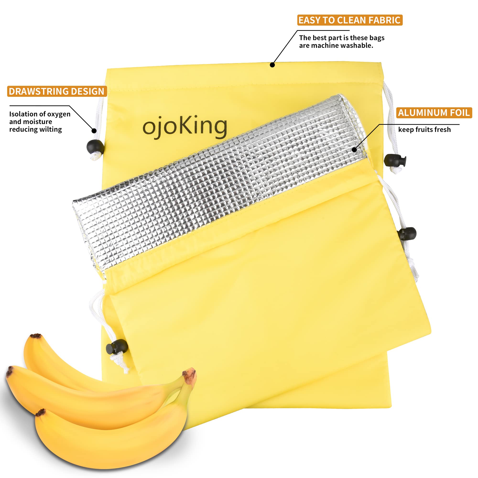 ojoking Yellow Banana Storage Bag keeps fresh for a long time, reusable fruit storage bag,keep bananas fresh,banana saver,banana bags to prevent ripening,(SET OF 2)