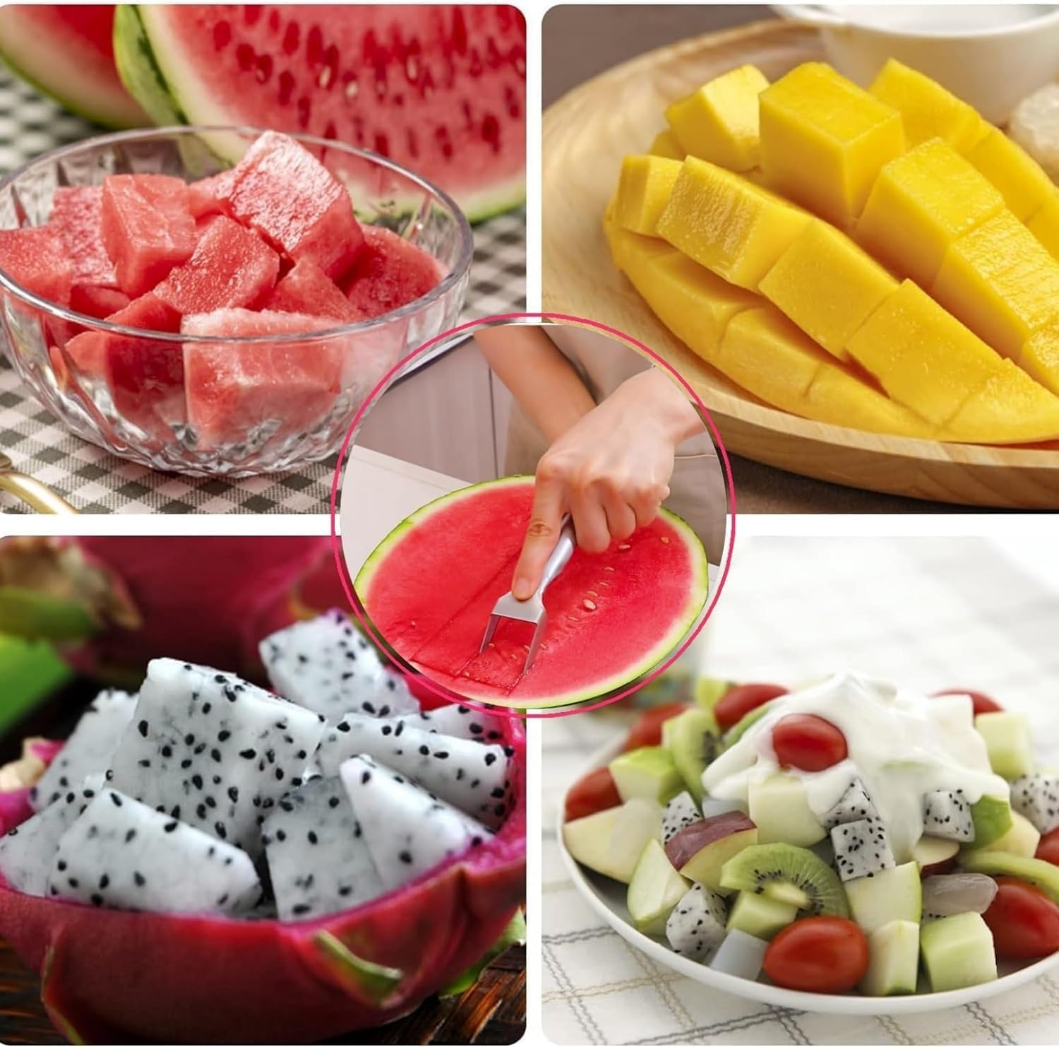 Watermelon Fork Slicer Cutter,Stainless Steel 2 in 1 Fruit Fork Slicer,Portable Watermelon Fork Watermelon Cutter Slicer Tool Fruit Forks Slicer for Home Party Camping Kitchen Gadget(1pack)