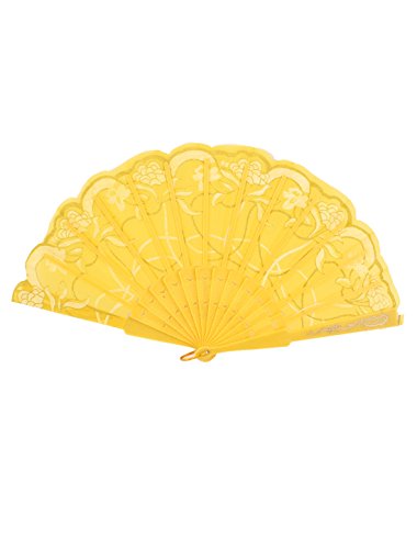 Qtqgoitem Summer White Gold Tone Flower Pattern Foldable Hand Fan Gift Yellow (model: 35a 93e 50e b33 a15)