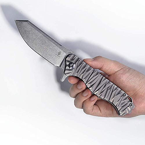 Kizer Knives Tactical, Stonewash Finished S35VN Blade(3.5 Inches) Textured Titanium,Vindicator Ki4522
