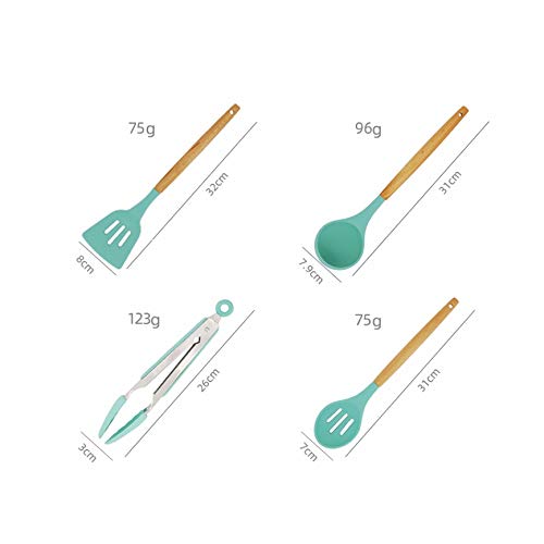 LMMDP Silicone Kitchen Tools Set Cooking Tools Utensils Set Spatula Shovel Soup Spoon with Wooden Handle Special Heat-resistant Design