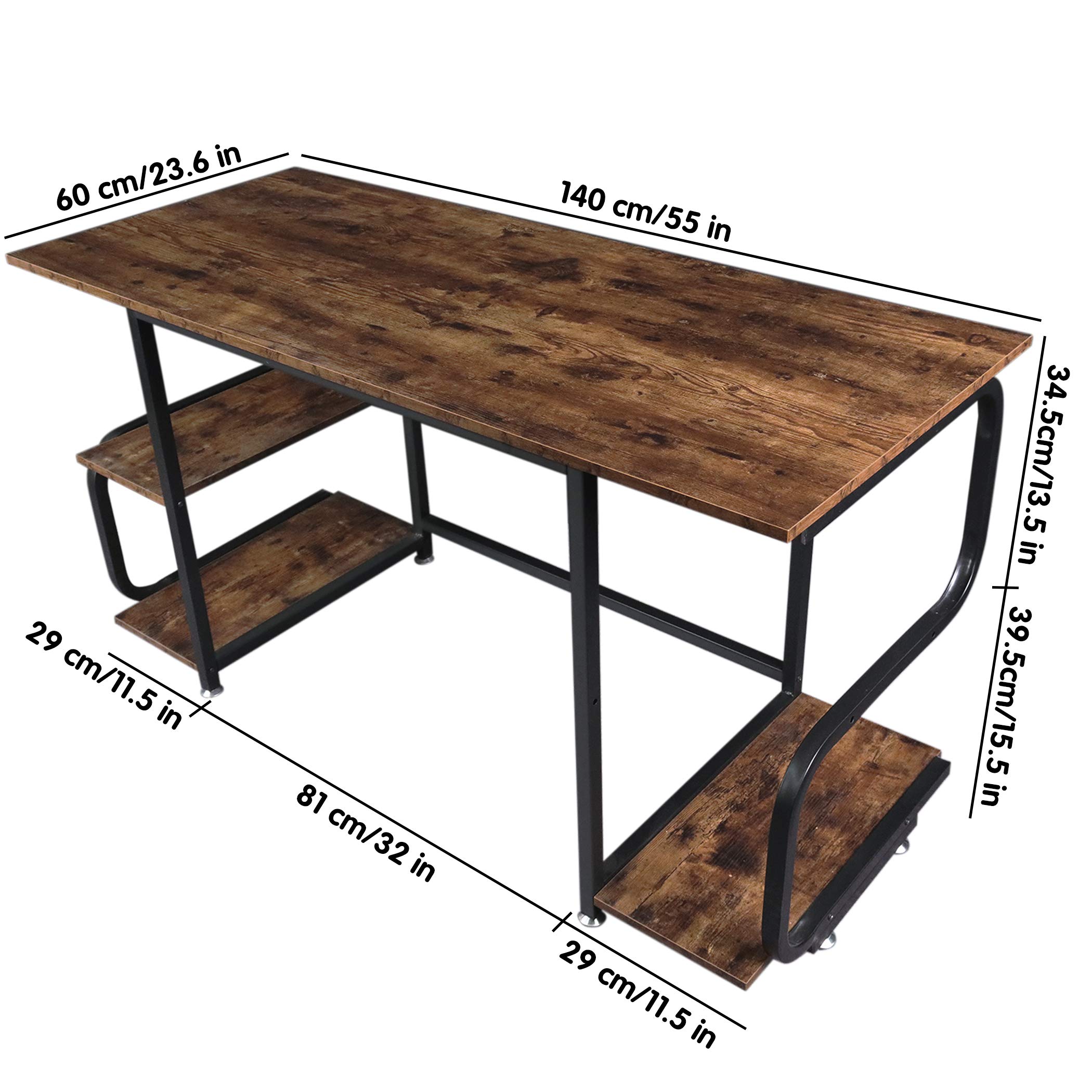 Lavievert 55 inch Computer Desk with Storage Shelves, Study Writing Table, PC Laptop Desk Workstation for Home & Office - Rustic Brown