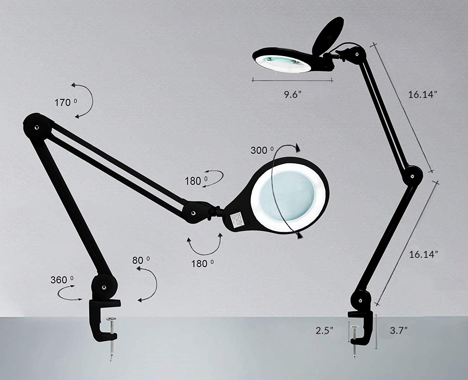 Neatfi (New Model) 1,200 Lumens Super LED Magnifying Lamp with Clamp, 8D, Dimmable, Includes Microfiber Cleaning Cloth, 5 Inch Diameter Lens for Reading, Sewing, Crafting (8 Diopter, Black)