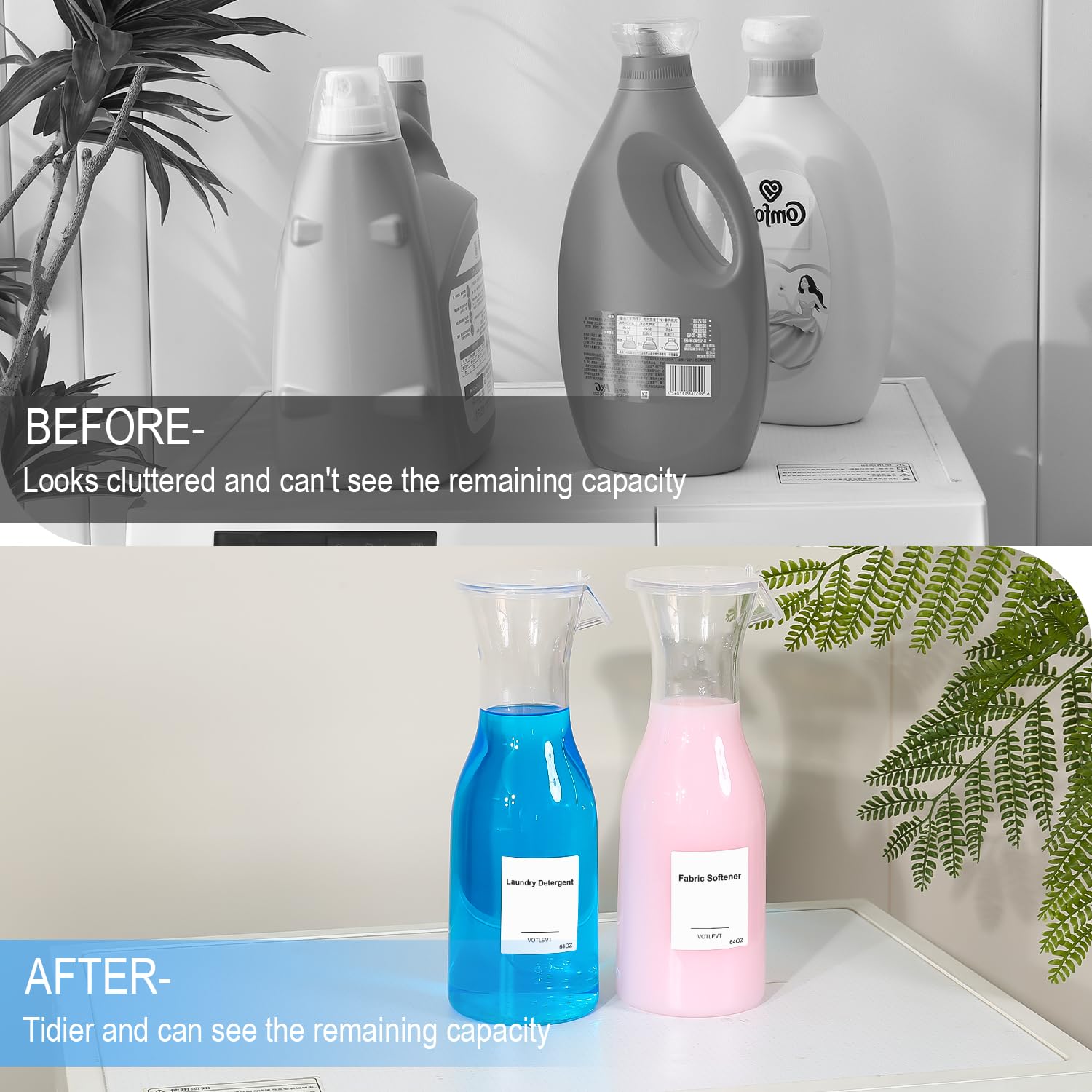 VOTLEVT 40OZ Laundry Detergent Dispenser, Laundry Soap Dispenser, Fabric Softener Dispenser, Liquid Laundry Detergent Holder Container Organizer, Laundry Room Organization and Storage, 3 Pack