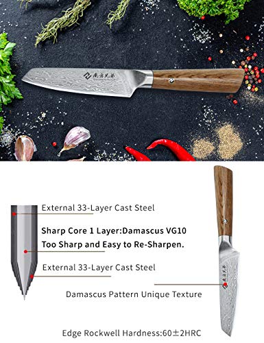 Paring Knife 3.8Inch Damascus Steel Knife Professional Super Steel VG10 Comfortable Ergonomic Wood Grain Handle Very Sharp Paring Knives for KitchenâGift Box
