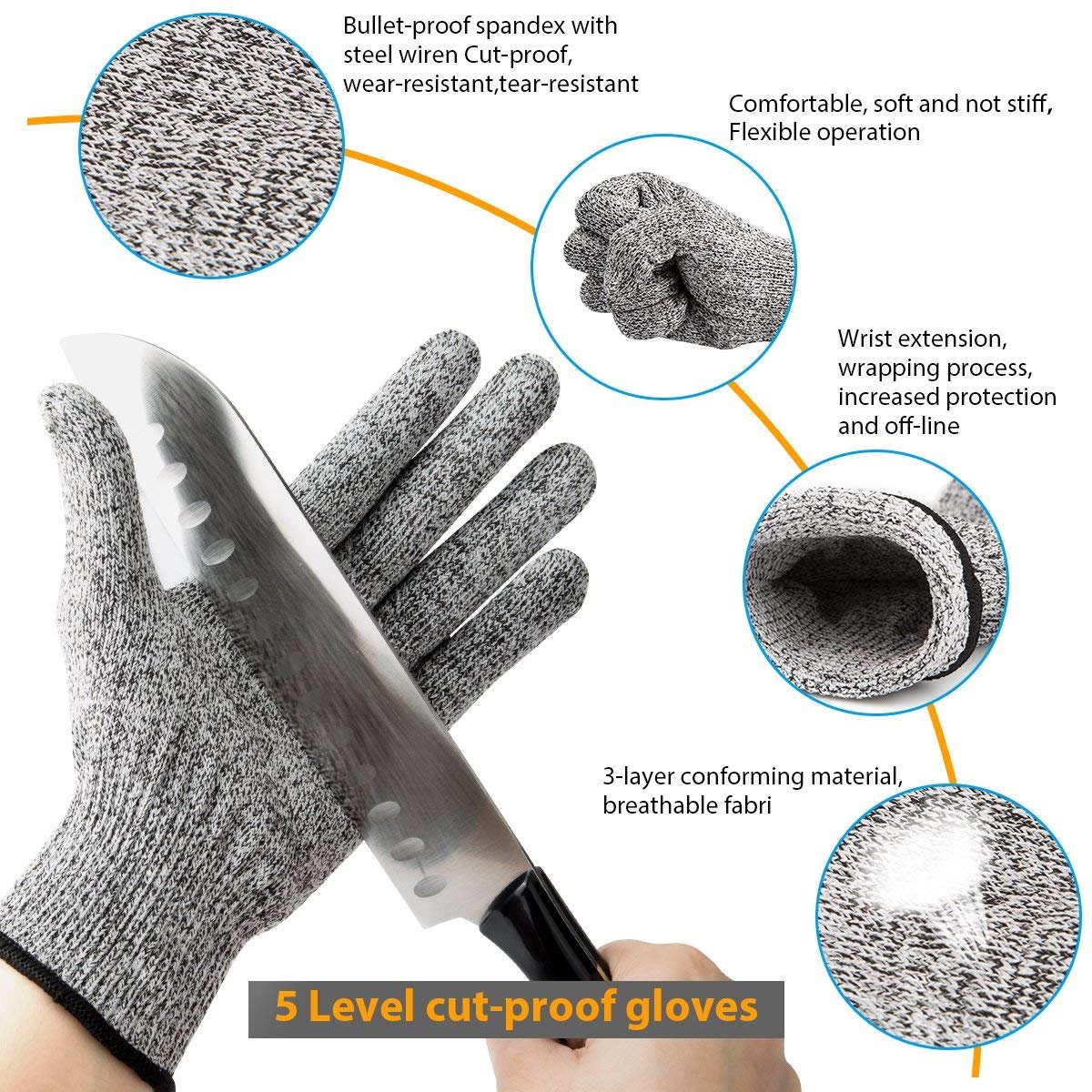 Knife Sharpener, Sharp Kitchen Sharpen Knife Kit with 2 Stage Diamond Coated Ceramic Knives Sharpening Wheel System and 5 Cut Resistant Glove, Portable Handheld Metal Steel Sharpeners Tool Set