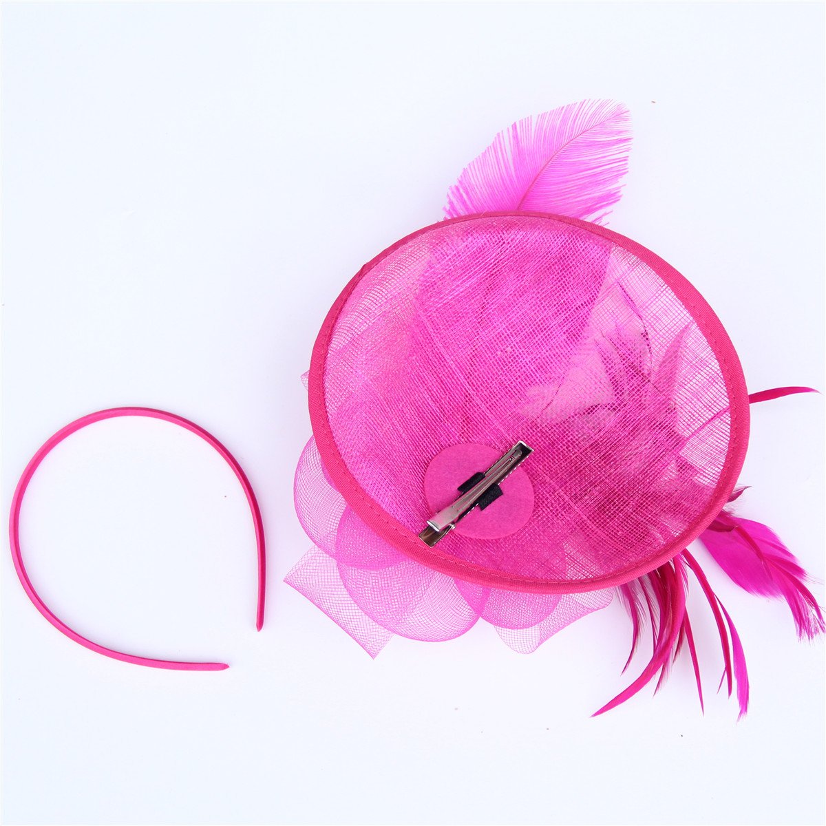 SAFERIN Fascinator for Women Hair Clip Hat Bowler Feather Flower Veil Wedding Party Hat Tea Hat(TA4-Fuchsia)