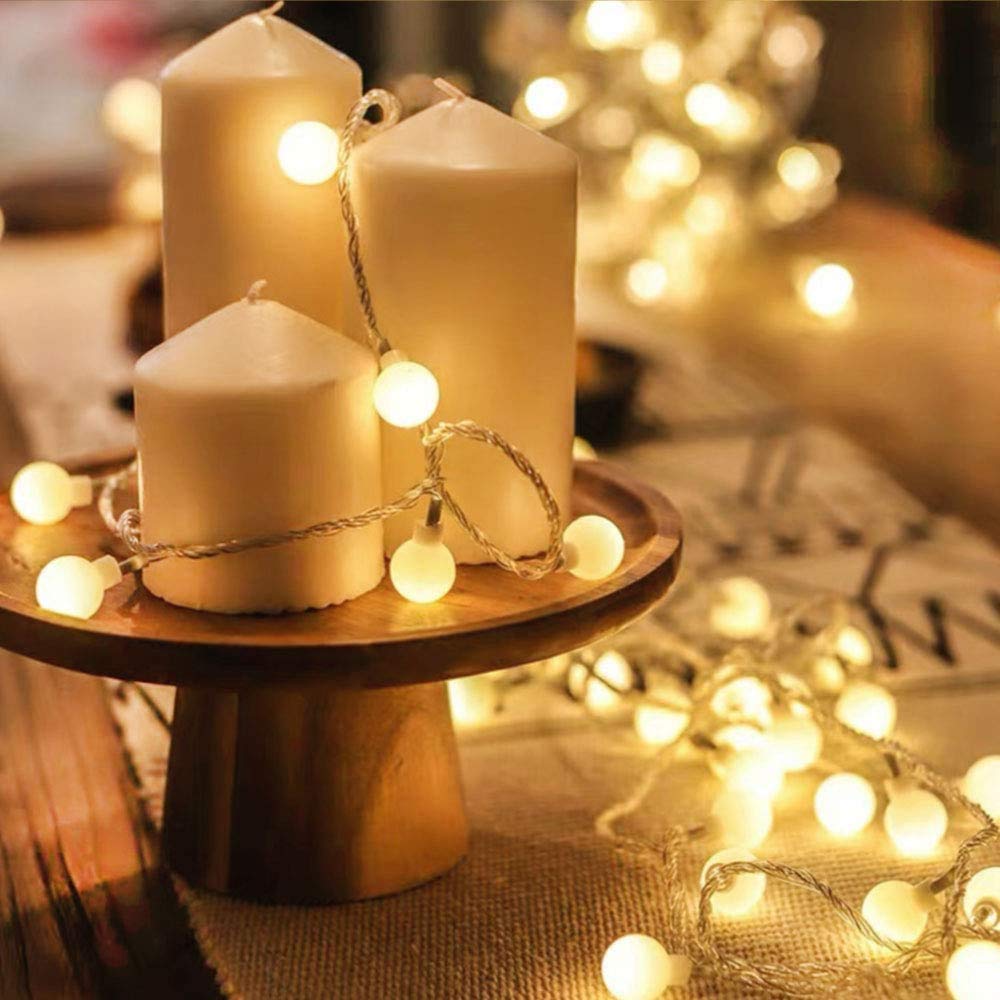 YOZATIA Globe String Lights 2 Pack 19.7ft 40 LED Battery Operated Warm White Waterproof, Globe Fairy String Lights 8 Modes with Remote Control, Perfect for Indoor, Outdoor, Bedroom, Party, Christmas