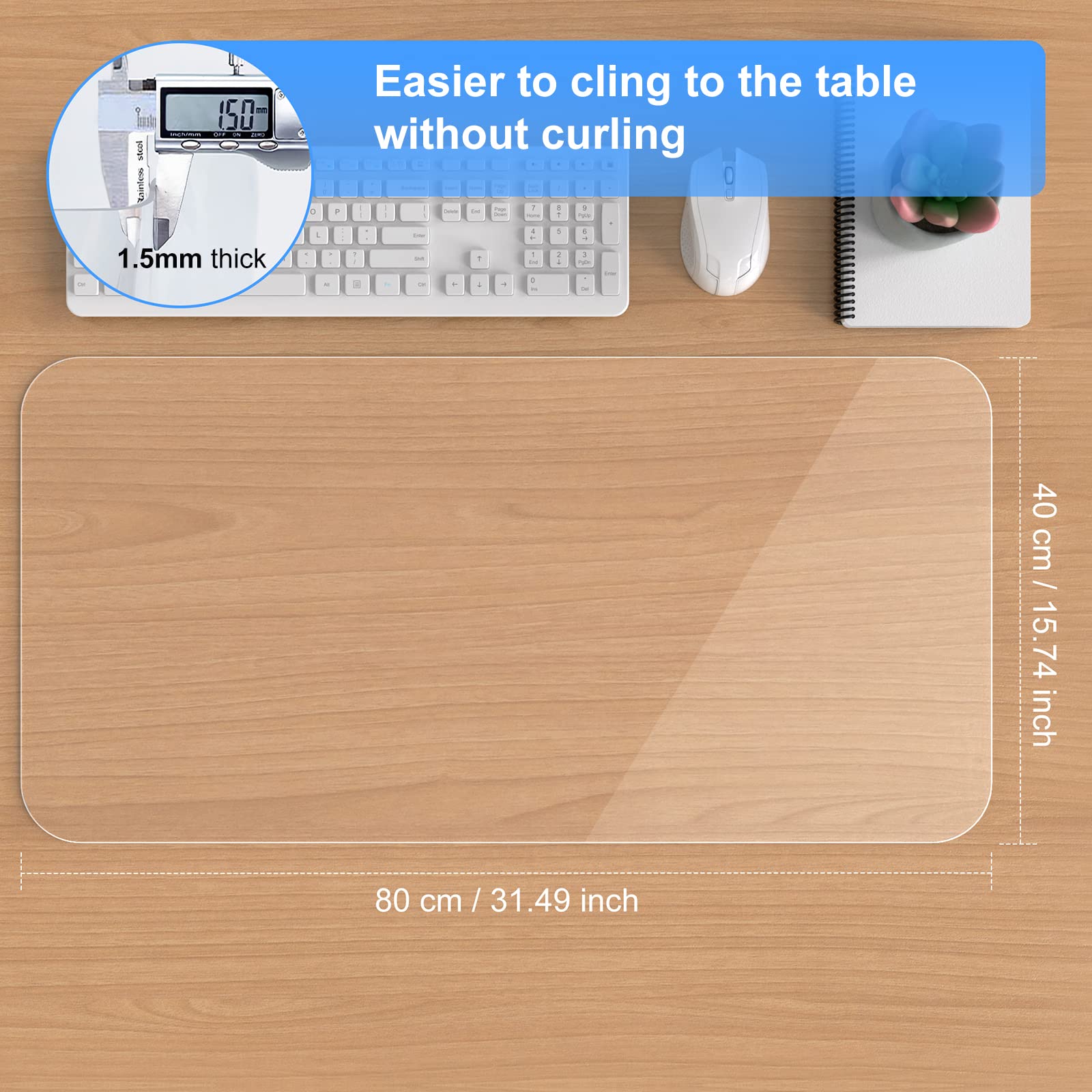 NATRKE Clear Desk Mat Pad, 32"x16" Large Transparent Desk Protector Mat Plastic Desk Mat, 1.5mm PVC Waterproof Non-Slip Clear for Desktop Home Office