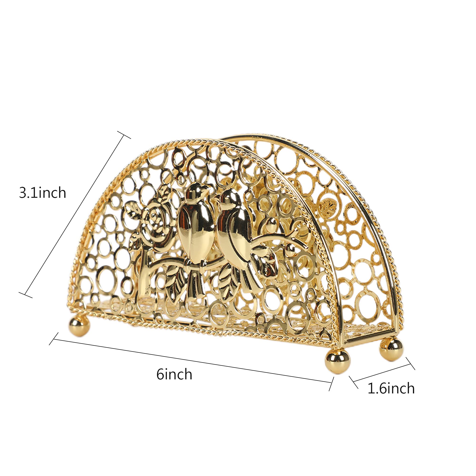 SDlumeiy Metal Semicircle Gold Napkin Holder with Bird,Paper Tissue Dispenser for Dining Table, Kitchen Countertop 6x1.6x3.1inch