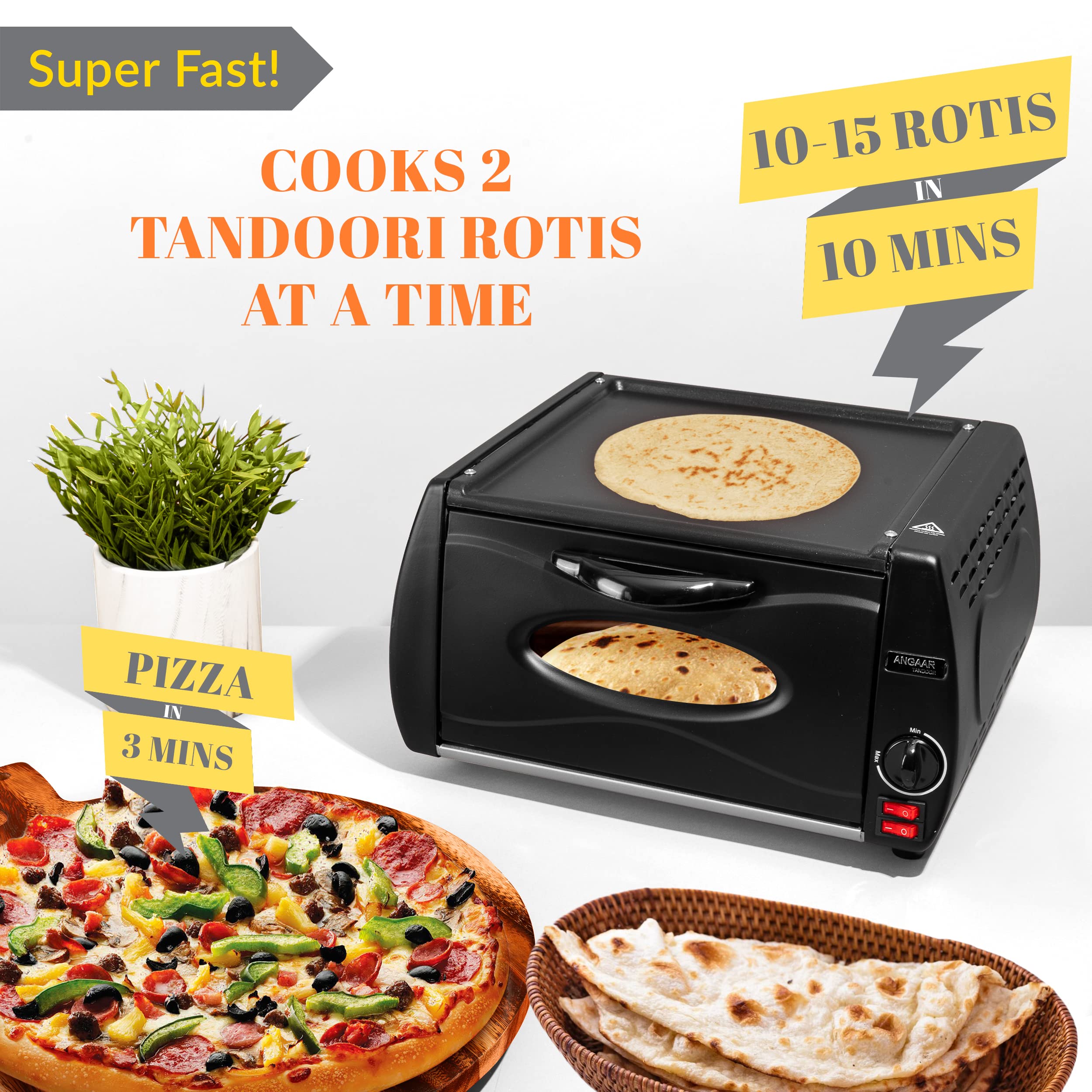 Mini Tandoor Oven Angaar Tandoor Electric Oven 4 Minute Pizza Maker - Table Top Pizza Oven, Tandoori Roti, Naan