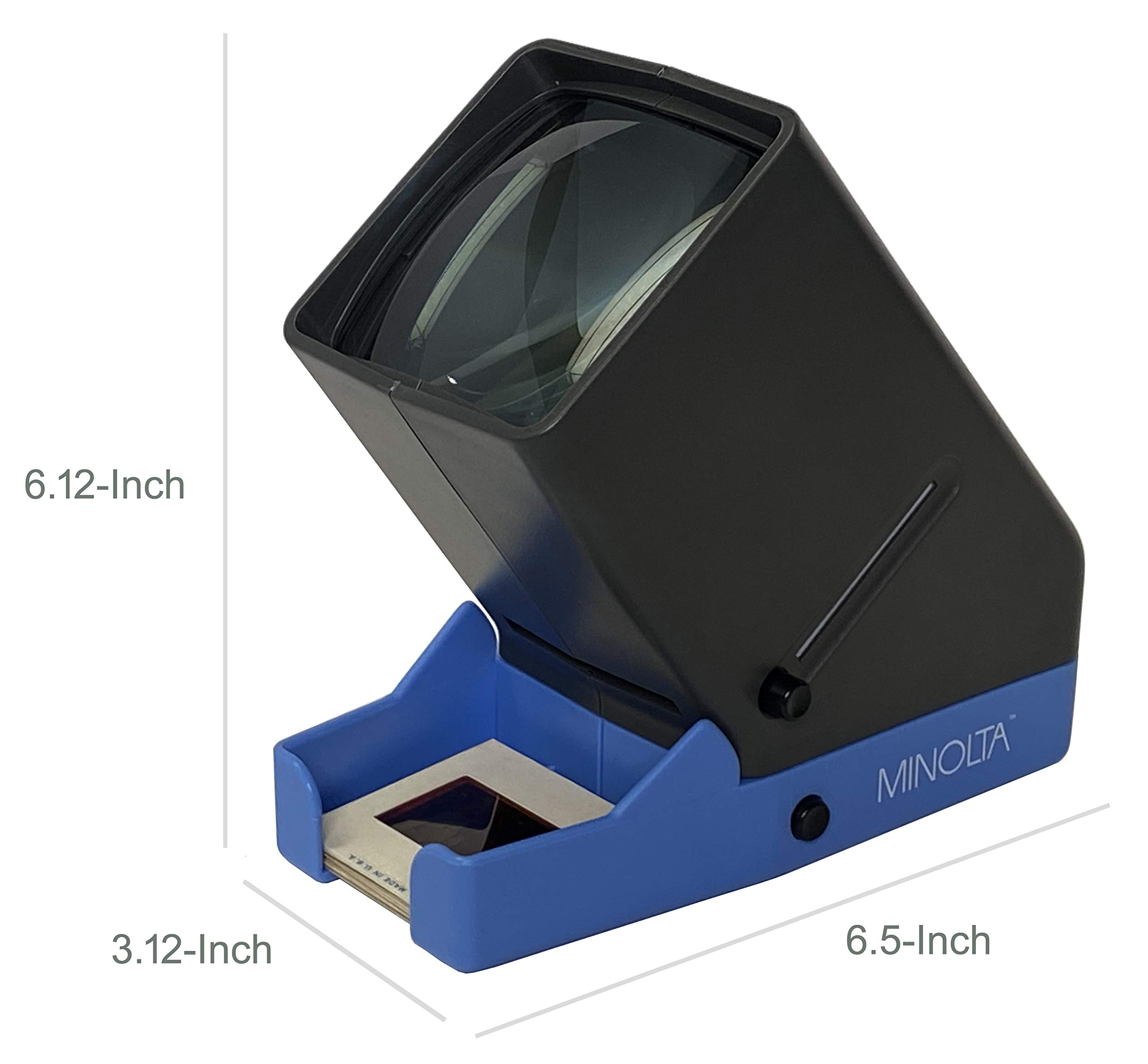 MINOLTA 35mm Desk Top Portable LED Slide and Negative Viewer Luminated 3X Magnify β for 2"x2" Slides & Positive Negatives - Worldwide AC Adapter & Plugs, Battery Operation & Cloth