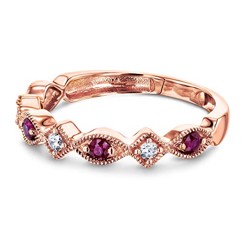 Kobelli Alternating Ruby and Diamond Rose Gold Ring, 7.5