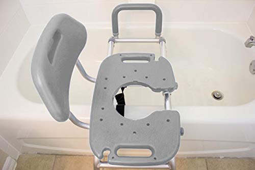 Sliding Shower Chair HydroGlyde Premium Heavy Duty, Padded Bathtub Transfer Bench with Cut Out Seat, for Bath Tub, Adjustable Legs, and Safety Belt, Quick Tool-Less Assembly, Gray