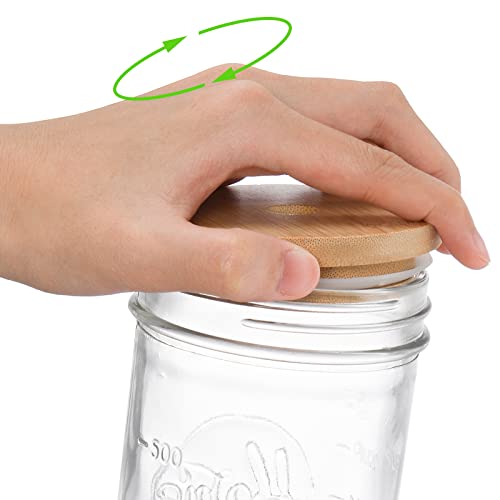 Peohud 4 Pack Mason Jars Cups with Lids and Straws, 22 Oz Reusable Smoothie Bubble Tea Cups, Wide Mouth Mason Jar Drinking Glasses Tumbler with Bamboo Lids for Juice Coffee Cocktail Milkshake