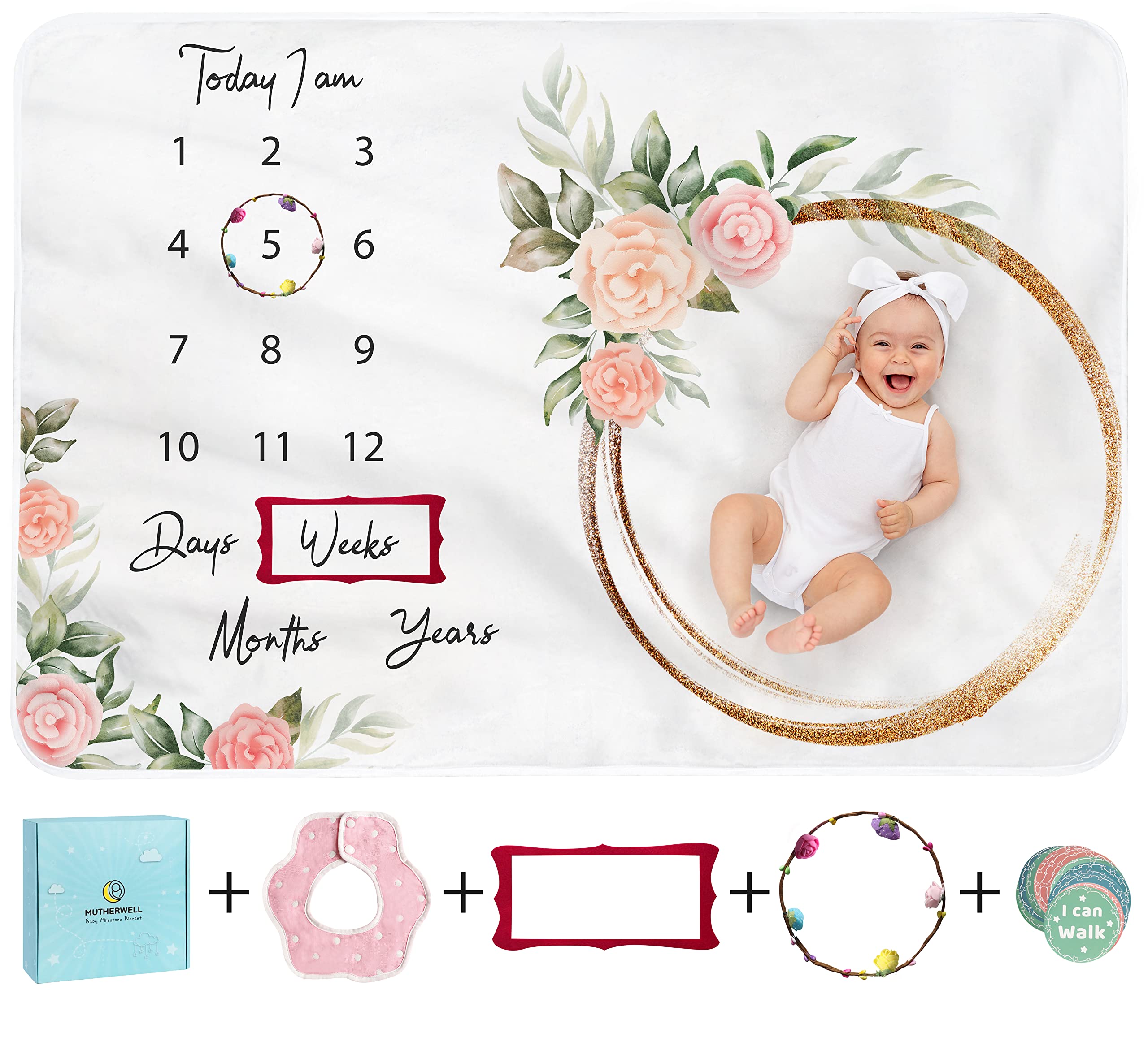 Monthly Baby Milestone Blanket for Baby Girl | Baby Monthly Milestone Blanket Large with Milestone Cards | Perfect Baby Age Blanket to Record Baby Milestones | Neutral Baby Blanket (60" x 40")