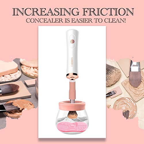 Makeup Brush Cleaner Brush Cleaner - Larbois Make up Brush Cleansers Machine with 8 Rubber Collars Automatic Brush Cleaner Spinner Makeup Brush Tools Wash and Dry Seconds (White)