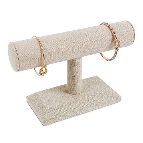 MOOCA Linen Covered Wood Jewelry Display, Jewelry Stand, Bracelet Holder Display, Watch Stand, Jewelry Display for Vendors, Bracelet Display Stand, Tan Linen