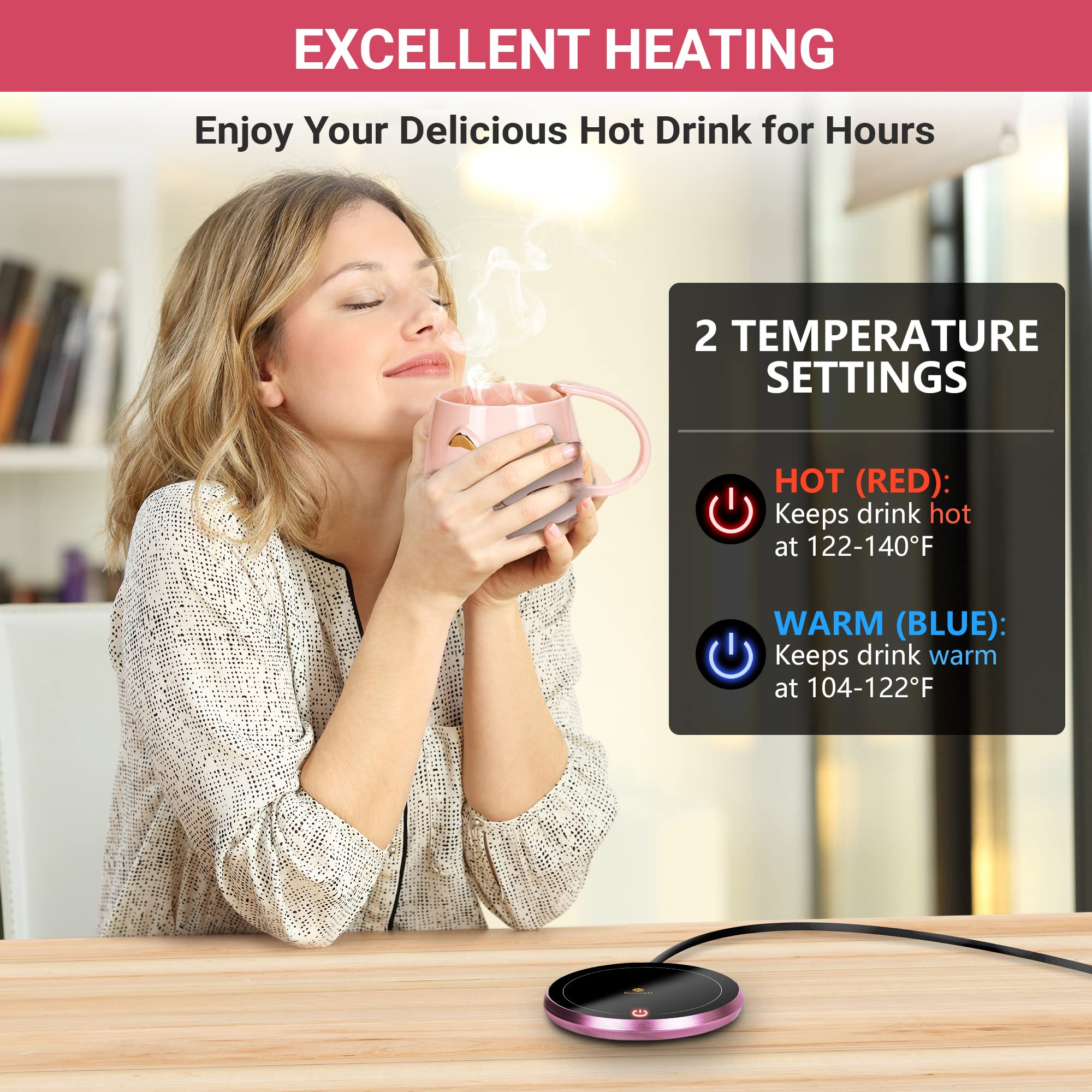 Nouvati Silver Mug Warmer & Cute Dog Coffee Mug with Lid Set for Coffee Lovers; Excellent Heating, Auto Shut-Off, 2 Temperatures; Coffee & Tea Gift Set, Tea Warmer, Coffee Warmer