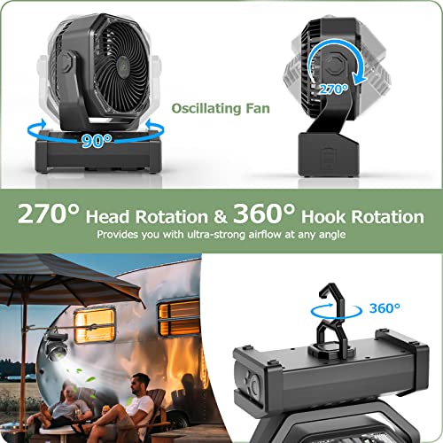 vidihill 20000mAh Personal Fan with LED Light, Auto-Oscillating Desk Fan with Remote & Hook, Rechargeable Battery Operated Camping Fan with Timer, 4 Speeds USB Fan for Camp Travel Jobsiteā¦