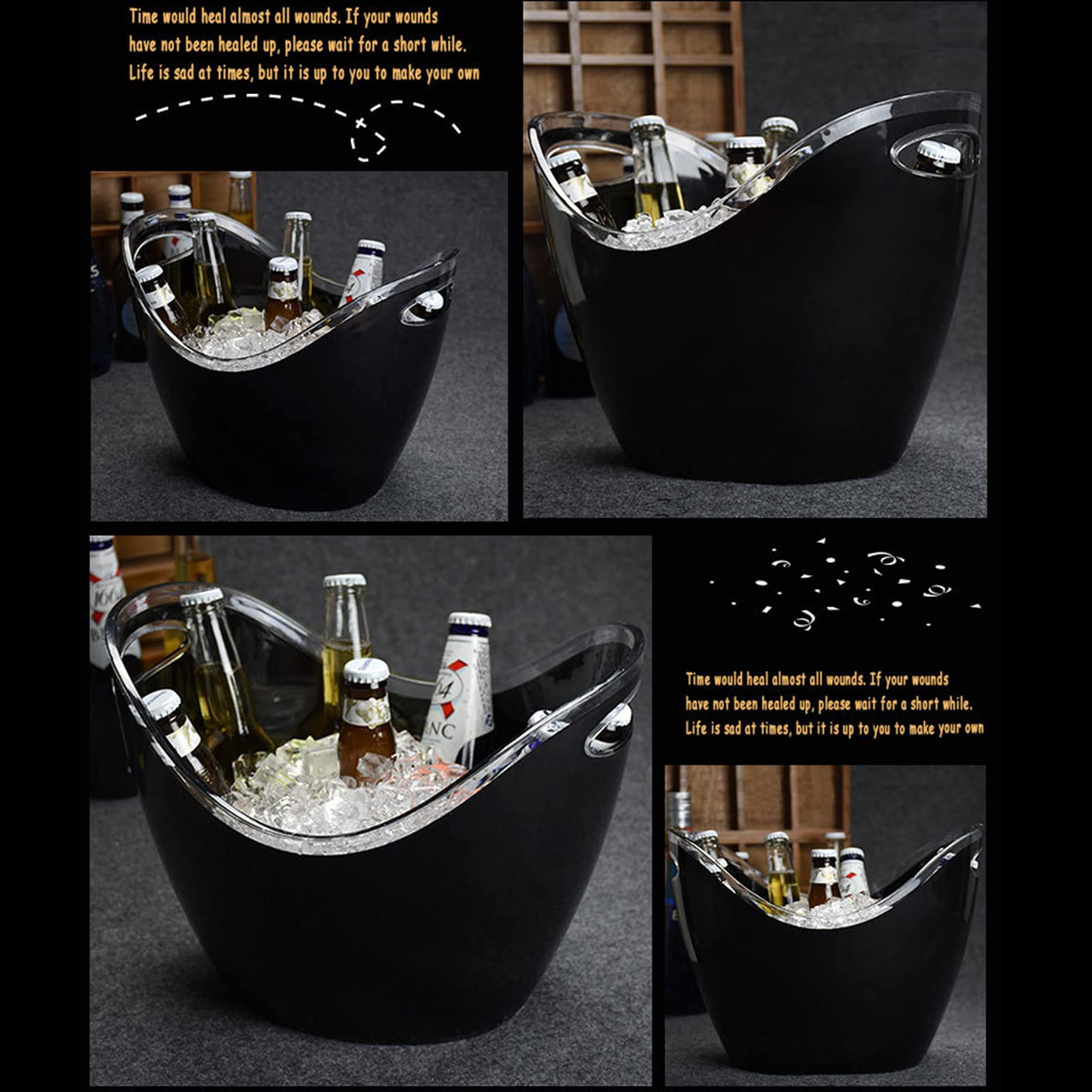 Raincol Ice Bucket Black Acrylic 8 Liter Plastic Tub For Drinks and Parties, Food Grade, Holds 5 Full-Sized Bottles and Ice