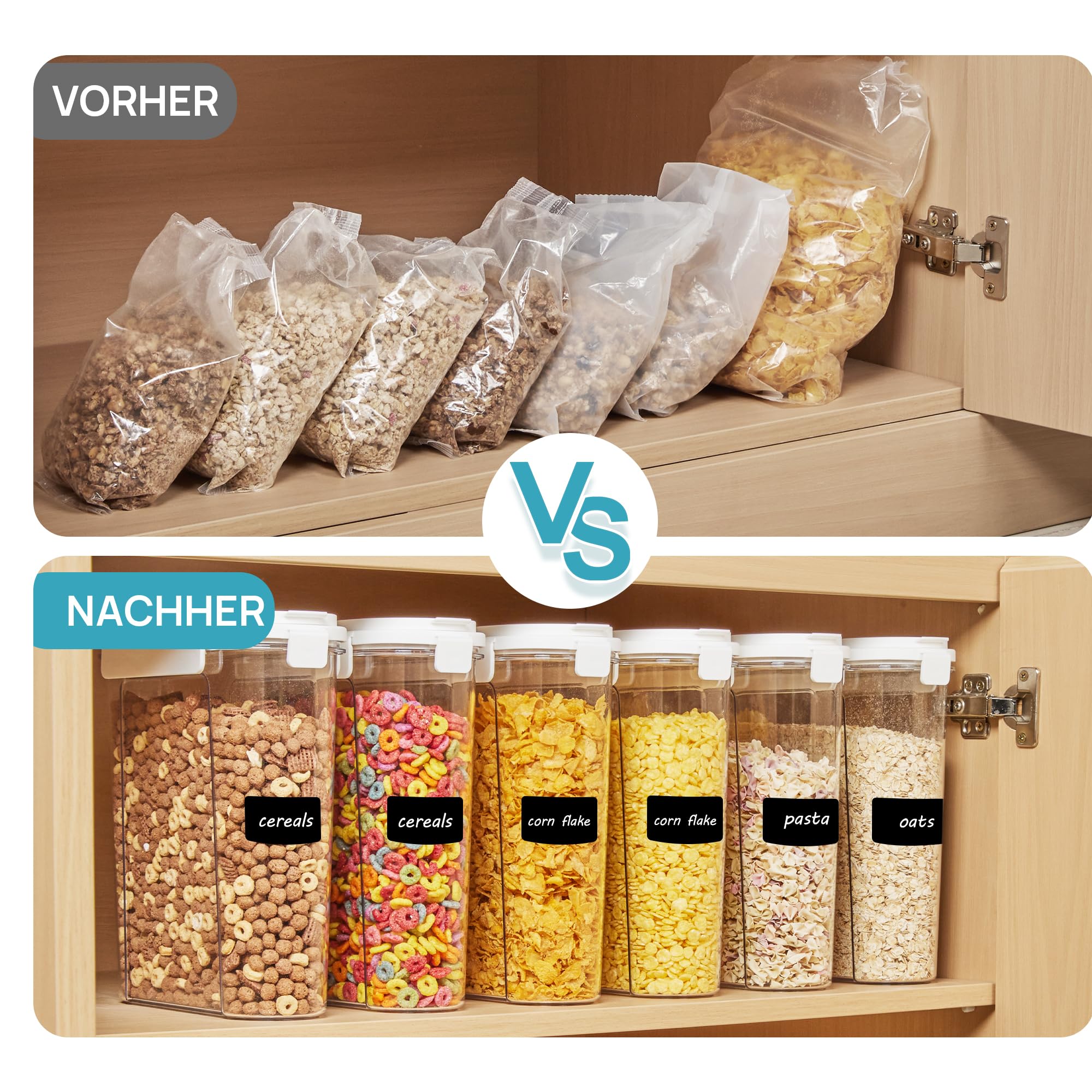 Vtopmart Cereal Containers Storage Set, 3 PCS Airtight Food Storage Containers with Flip-Top Lids, Plastic Cereal Organizer Dispenser for Kitchen, Pantry Organization Storage (135.2oz/4L)