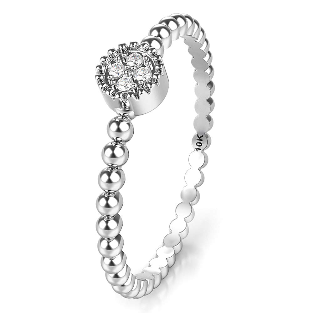 Kobelle Sz 5.5 Solid 10K White Gold Diamond Bead Style Round Cluster Wedding Engagement Ring