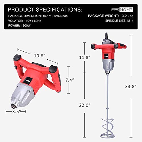 VIVOHOME 110V 1600W Electric Handheld Paint Cement Mortar Mixer Machine with 7 Adjustable Speed