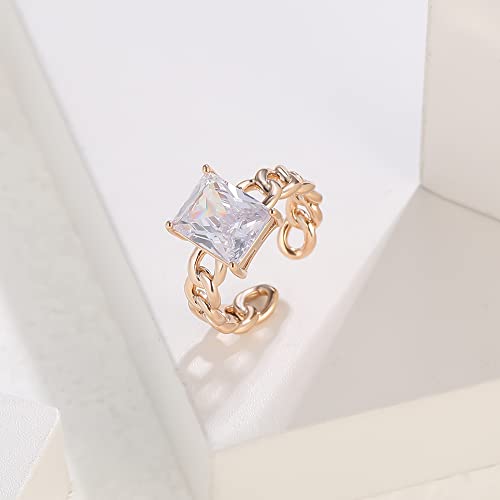 papasgix 14k Gold Plated Rings for Women, Clear Zircon Stackable Adjustable Aesthetic Handmade Statement Gold Band Rings, Cubic Zirconia Band Rings Open Rings (Clear)