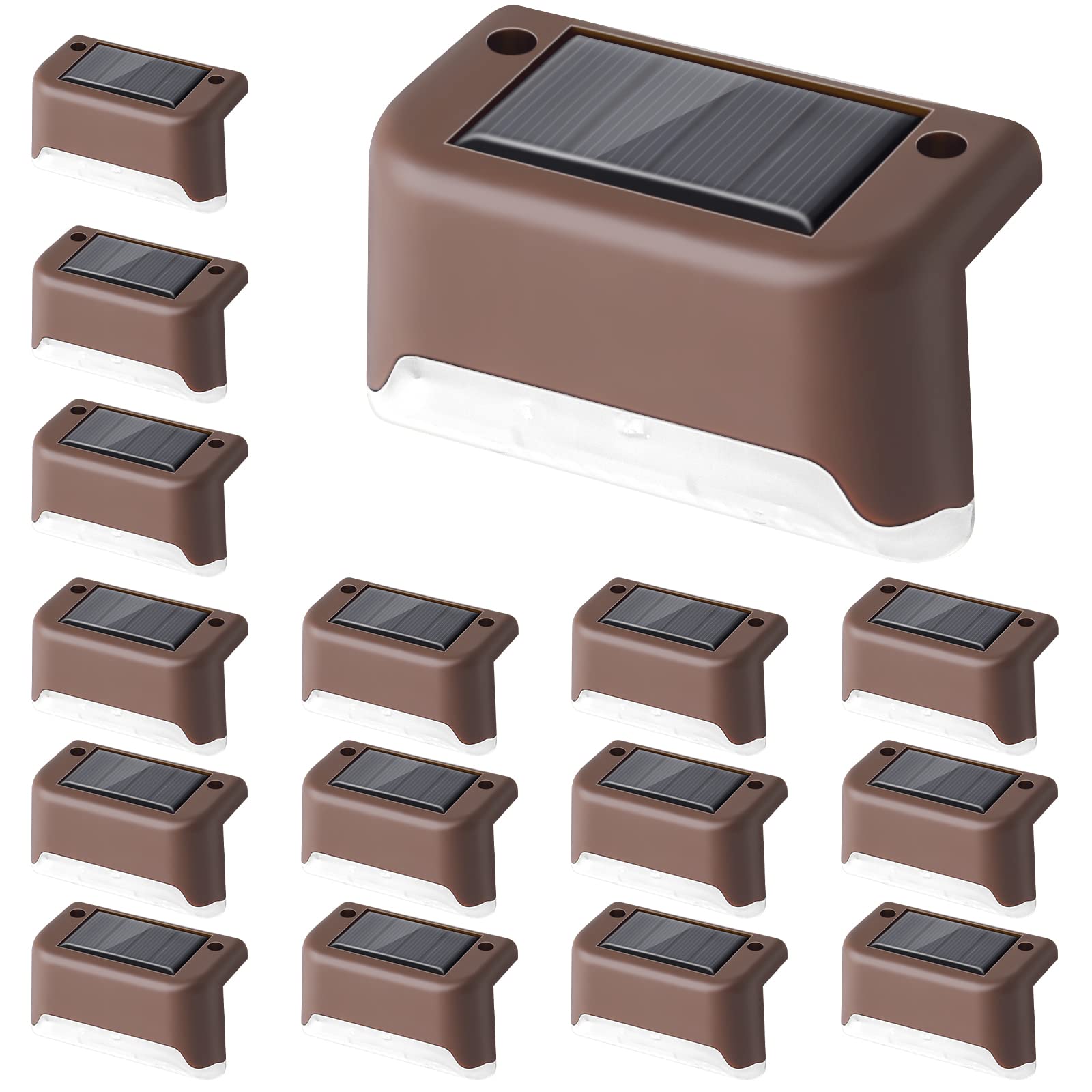PSORLK Solar Deck Lights Outdoor, 16 Pack Solar Step Lights Waterproof LED Solar Powered Outside Patio Lights Decor Lighting for Fence Post,Wall,Railing,Yard,Step,Stairs,Deck and Pathway (Warm White)
