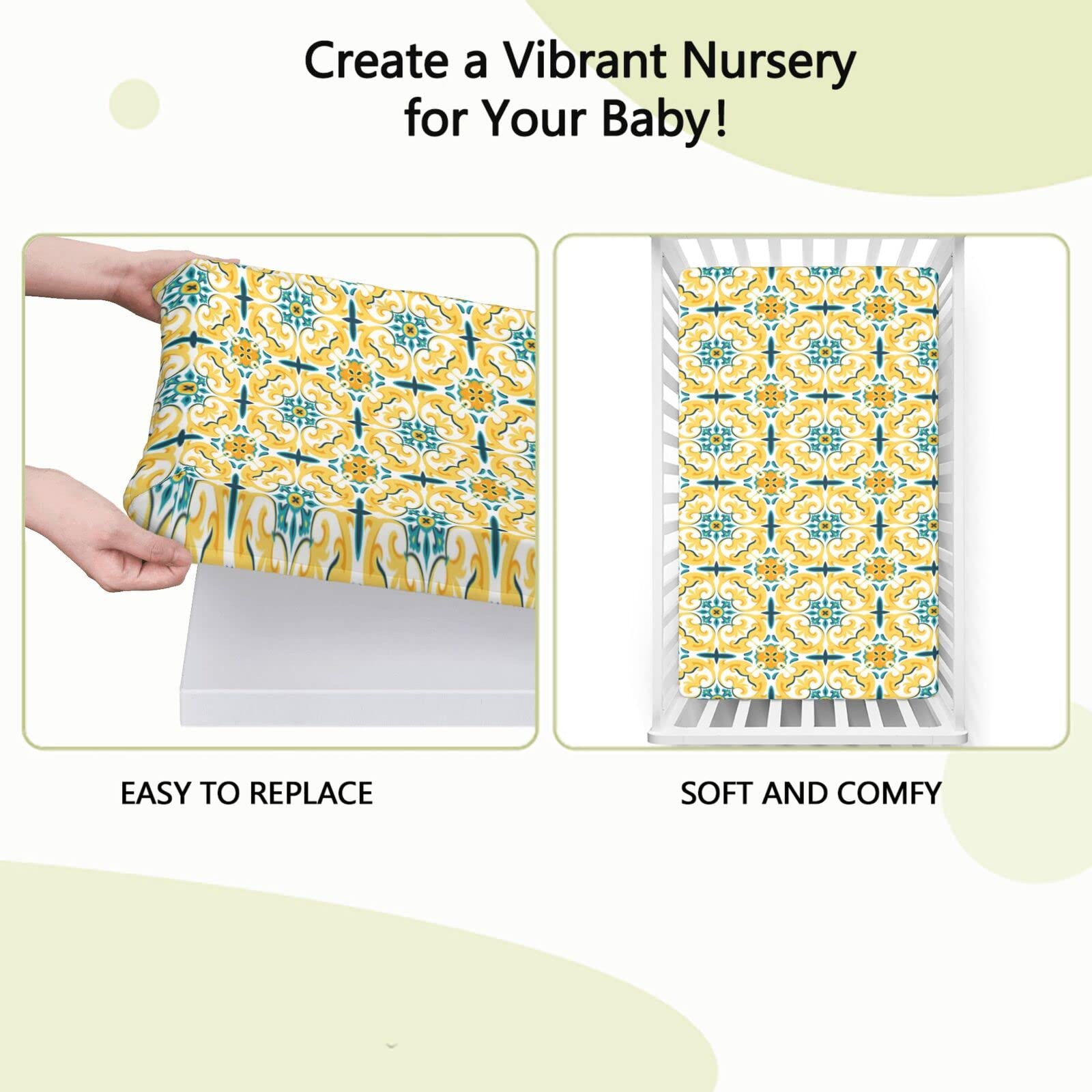 Victorian Themed Fitted Crib Sheet,Standard Crib Mattress Fitted Sheet Soft and Breathable Bed Sheets-Baby Crib Sheets for Girl or Boy,28β x52β,Mustard Orange Dark Seafoam Dark Teal