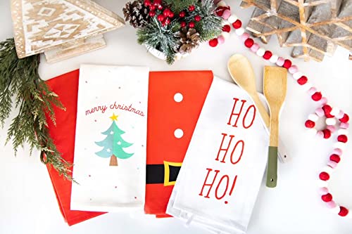 Pearhead Christmas Holiday Tea Towel Set, Seasonal Kitchen Towel Set, Hostess Gift, Holiday Home Decor, Christmas Tree Dish Towels