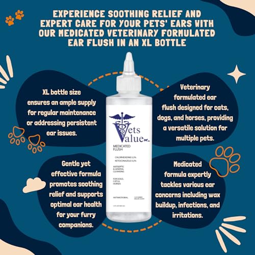 Veterinary Ear Flush for Dogs and Cats (XL 355ml Bottle) - Clear Therapy Cleaner Alcohol-Free, Itch-Relief Yeast Infections, Supports Healthy Canals - Optimized Solution Dog Washing, White/Clear