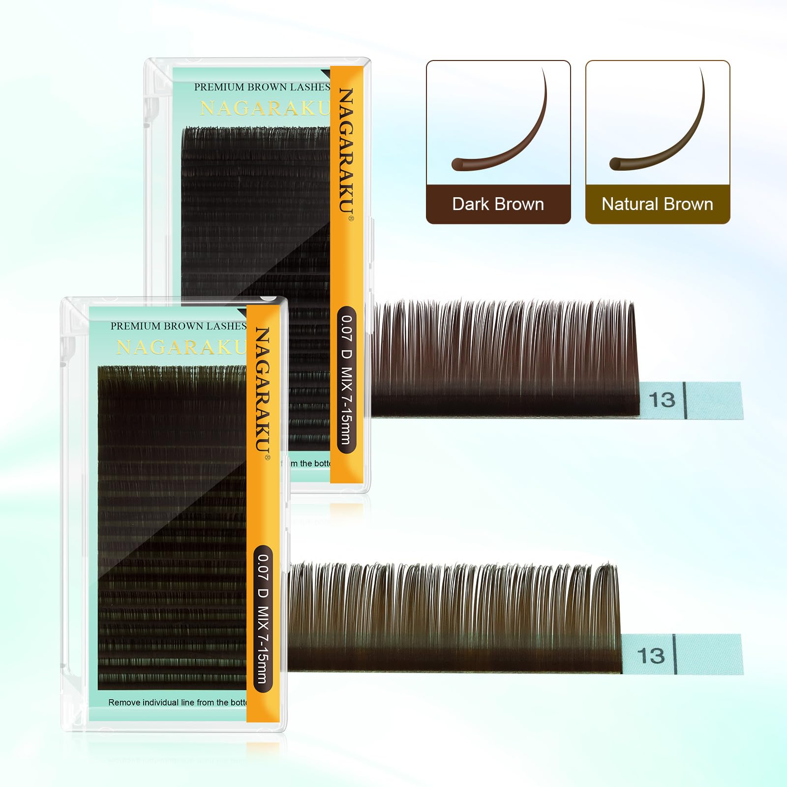 NAGARAKU Natural Brown Color Eyelash Extensions 0.15mm D curl 7-15mm Mix Tray Individual Lashes Classic Faux Mink Volume 20 rows Soft Eyelash Supplies