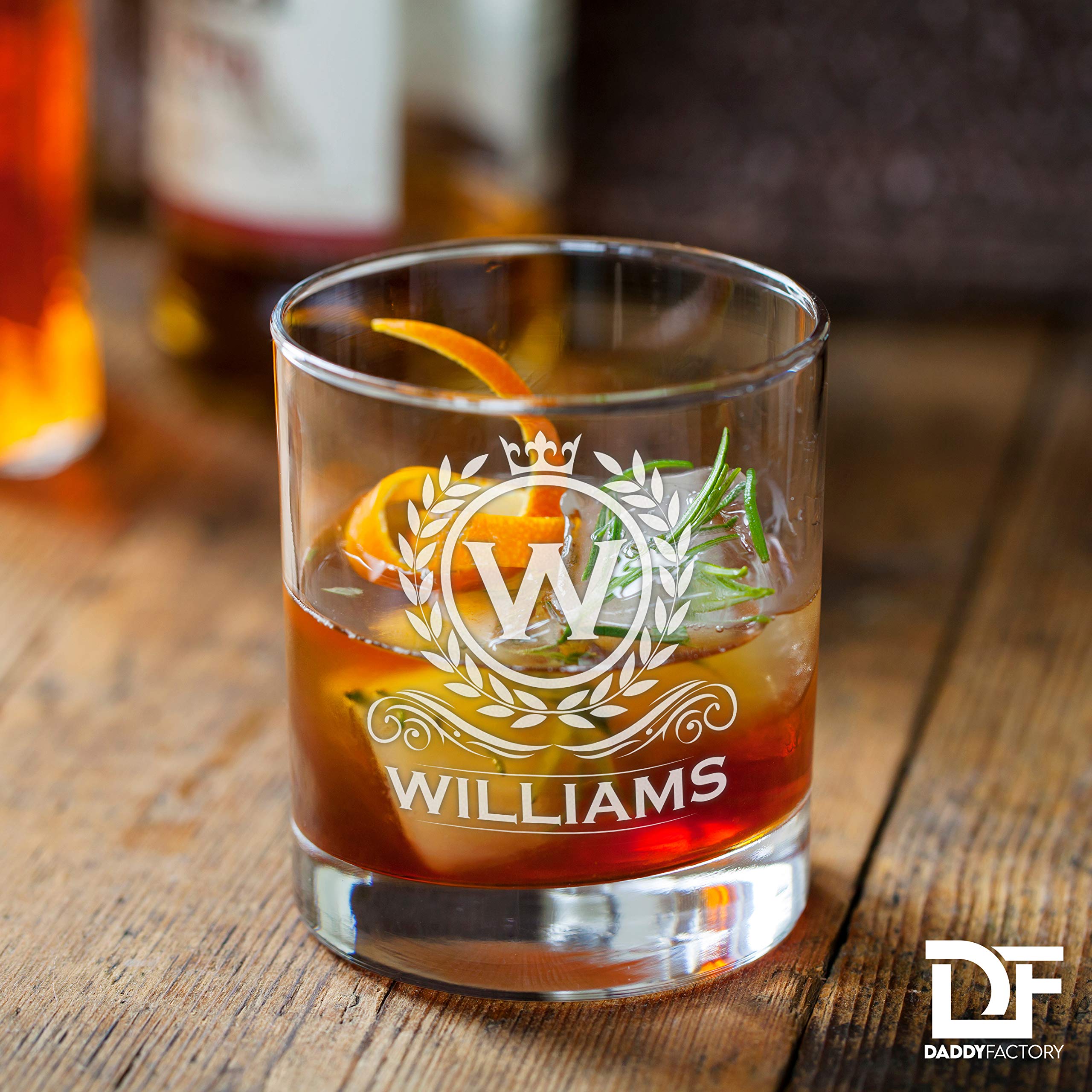 Personalized Custom Whiskey Glass (Set Of 4), Engraved Etched Monogram Rocks Cocktail Glass, 10.25 oz Old Fashioned Whiskey Gift Glass