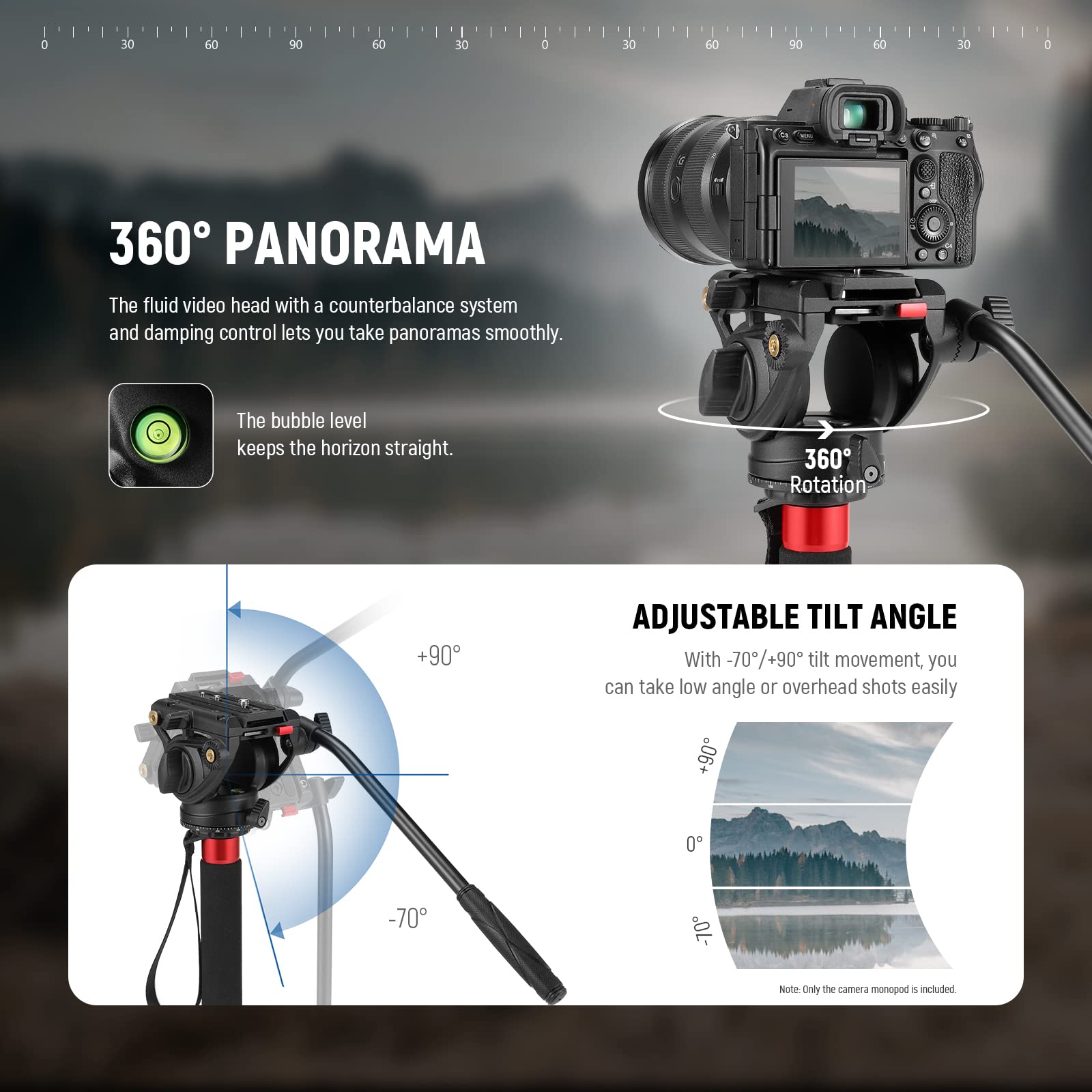 NEEWER 71.6" Pro Camera Monopod with Feet, Carbon Fiber Telescopic Video Monopod with QR Plate Compatible with DJI RS Gimbals Manfrotto, Removable Base for Camera Camcorder, Max Load 13.2lb/6Kg, TP71