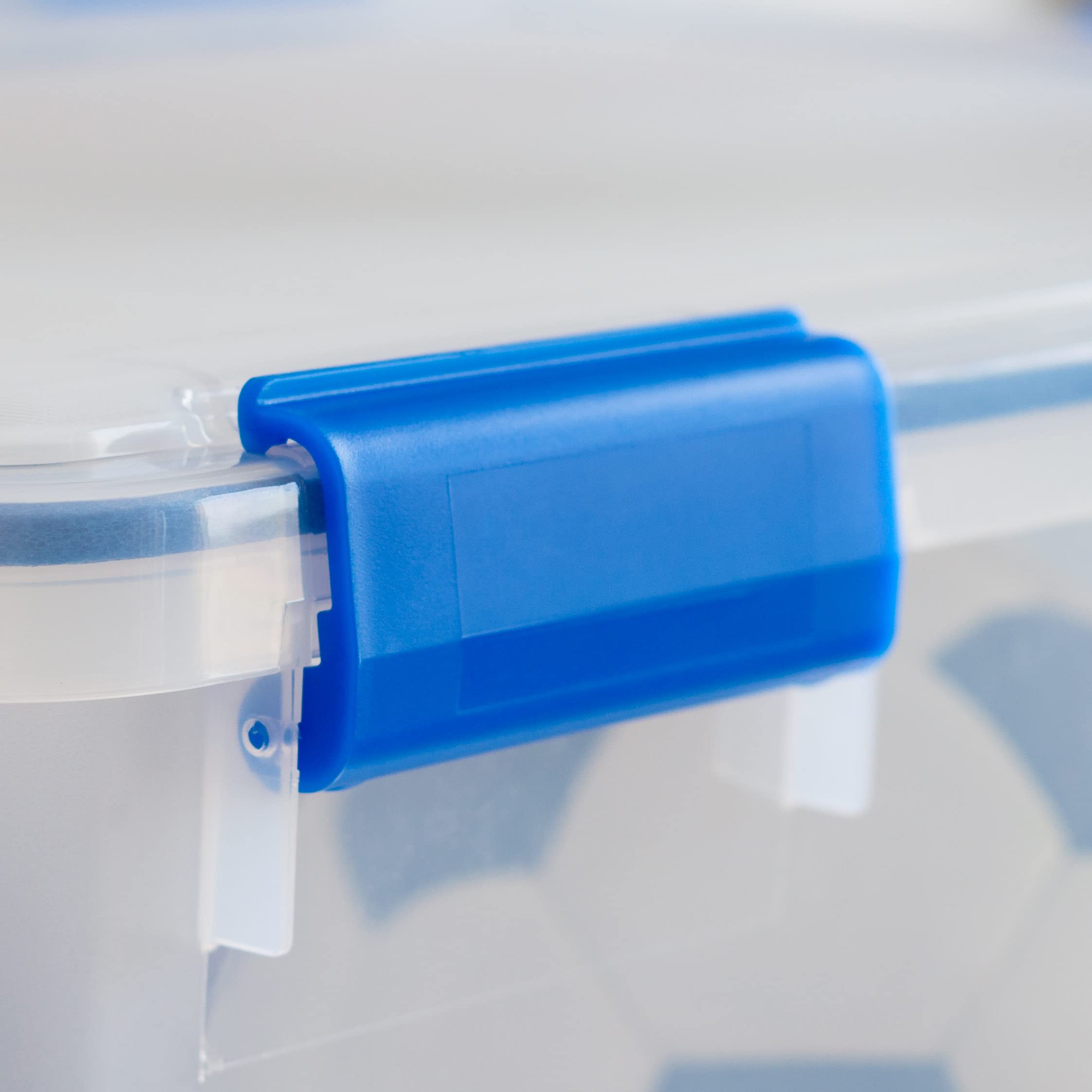 IRIS USA 74 Qt Storage Box with Gasket Seal Lid, 3 Pack - BPA-Free, Made in USA - Heavy Duty Moving Containers with Tight Latch, Weather Proof Tote Bin, WEATHERPRO - Clear/Blue