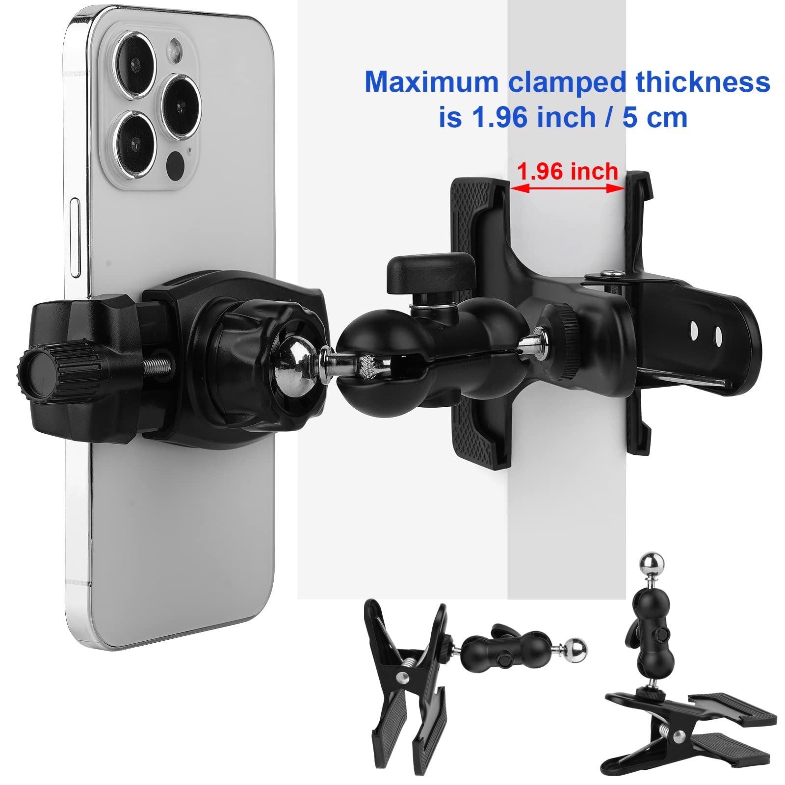 Mippko Clip Clamp Phone Holder for Desk/Table/Glass Door/Desktop Baffle/Easel,Compatible with iPhone/Nexus/HTC/LG/Huawei/Smart Phones,360°Adjustment Aluminium Alloy Arm Metal Mount