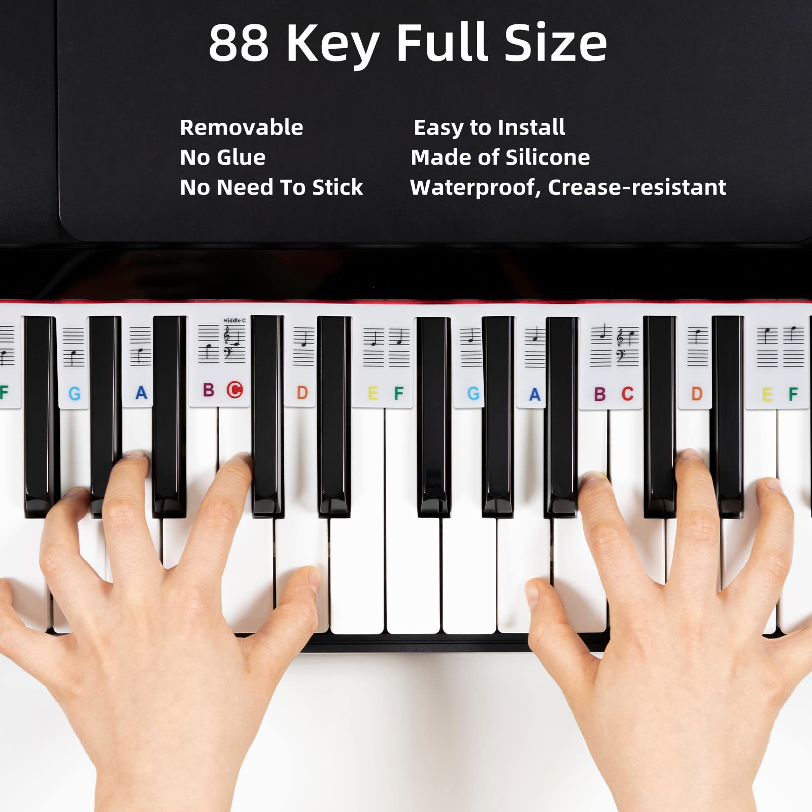 Piano Notes Guide for Beginner - Removable Silicone Piano Keyboard Notes Labels for 88 Key Full Size Piano,Piano Notes Strip for Learning Piano,No Need Stickers