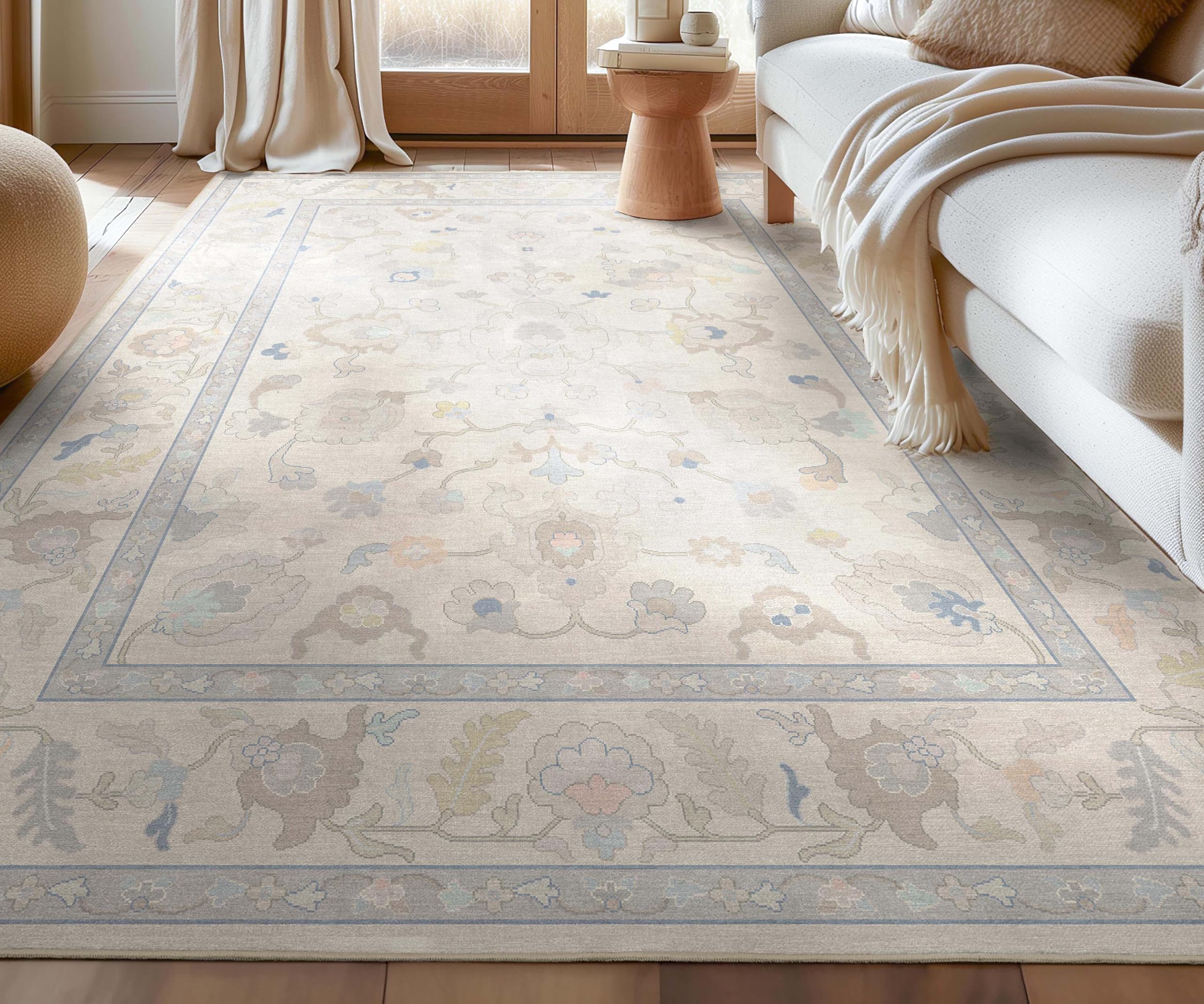 Well Woven Ushak Konya Cream 6' x 9' Area Rug for Large Living Room and Dining Room - Updated Traditional Boho Design, Easy Clean, Floor-Friendly Backing