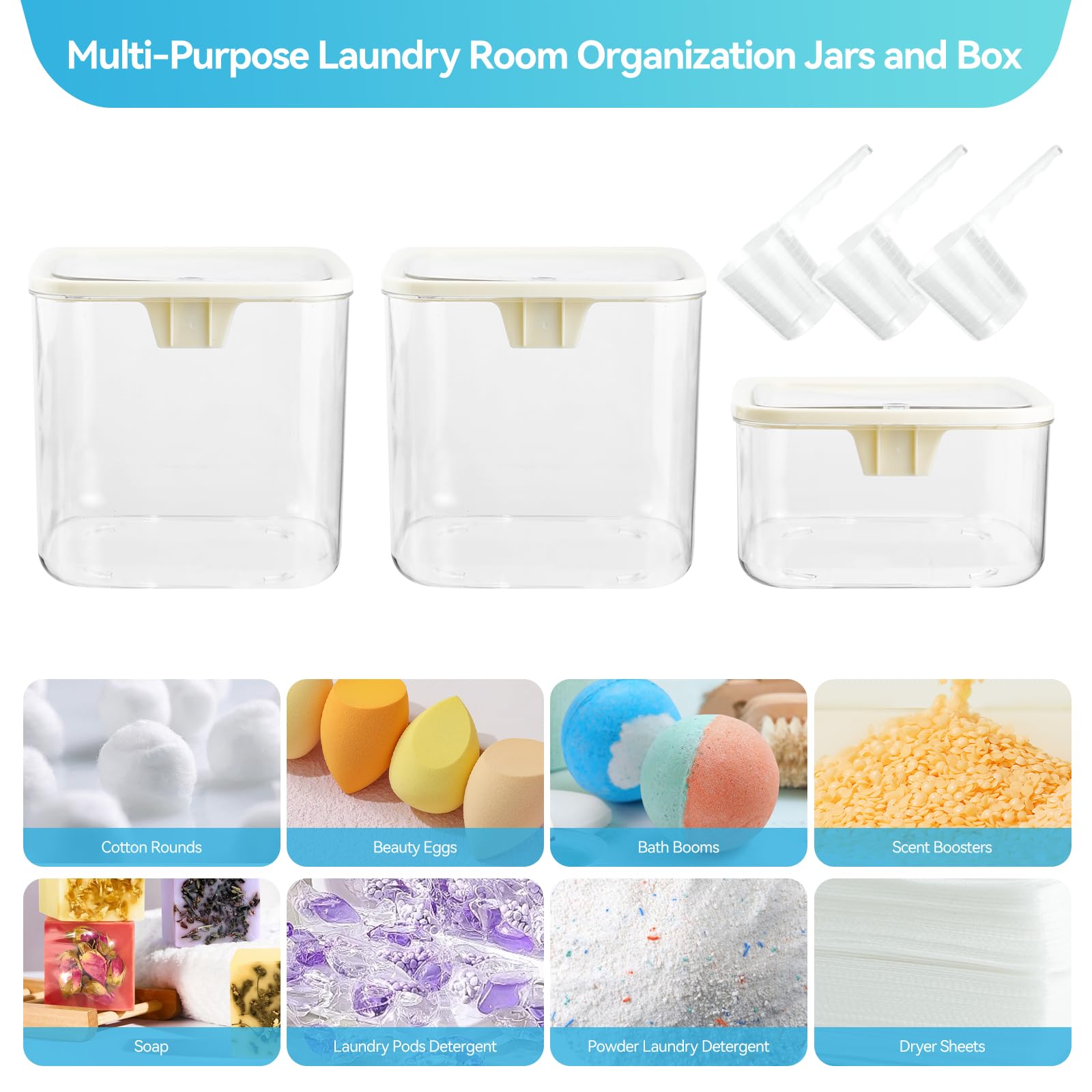 XMBecc 3 Pack Dryer Sheet Holder and Laundry Pods Container For Laundry Room Organization,One-Click Pop-Up Design Laundry Room Storage,Laundry Pod Holder For Dryer Sheet, Laundry Powder (Clear Grey)