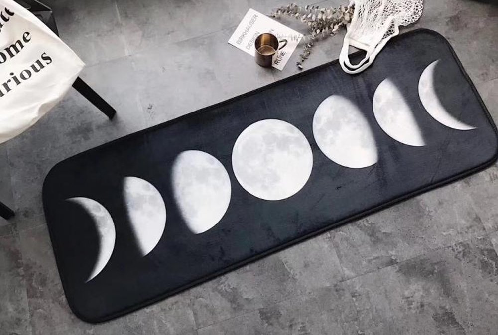 MorroMorn Black and White Runner Mat Throw Rug Bohemian Trendy, Non Skid Machine Washable Water-Absorbent - 20x60 inches (Moon)