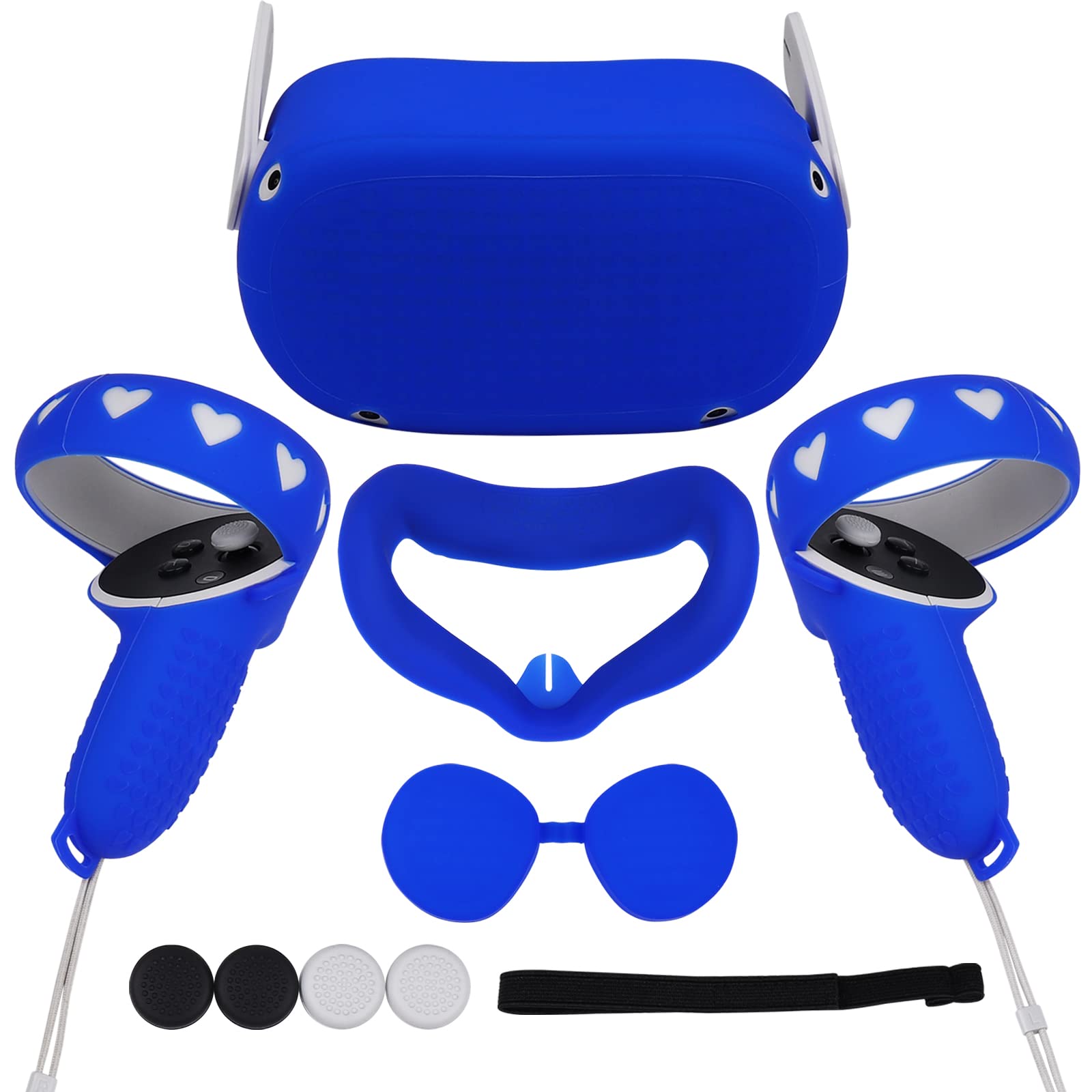 RALAN Quest 2 VR Silicone Accessories kit,VR Silicone face Cover，VR Shell Cover,Quest 2 Touch Controller Grip Cover,Protective Lens Cover,Disposable Eye Cover and 4 thumb grips.