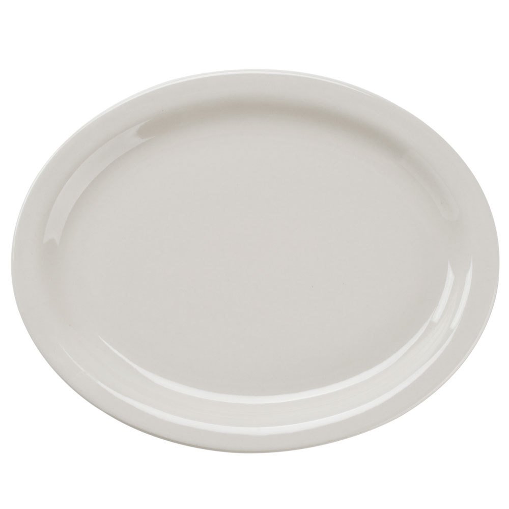 Narrow Rim American White (Ivory/Eggshell) China Oval Platter - 11 1/2" x 9 1/8" 12 / Case